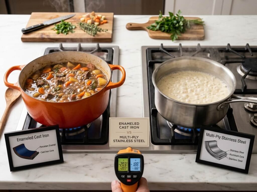 Enameled Cast Iron vs Stainless Steel